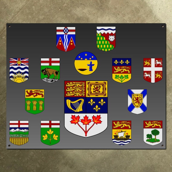 Canada national coat of arms sign shield crest 13 provinces | Etsy