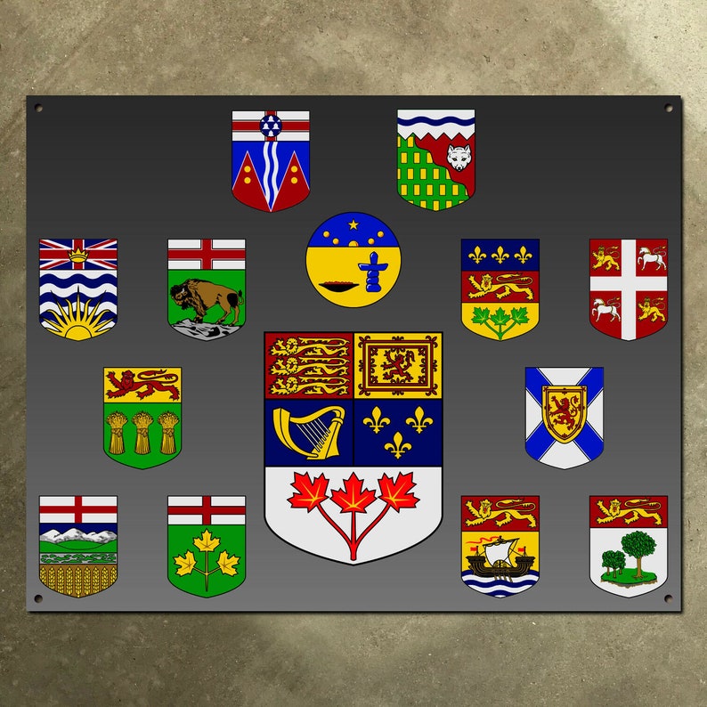 Canada National Coat of Arms Sign Shield Crest 13 Provinces Territories ...