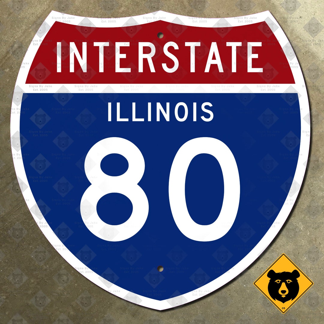 Illinois Interstate 80 Route Marker Highway Sign Lansing Joliet Moline ...