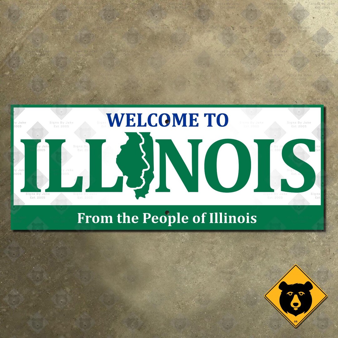 Illinois State Line Highway Marker Road Sign Lincoln Silhouette Welcome ...