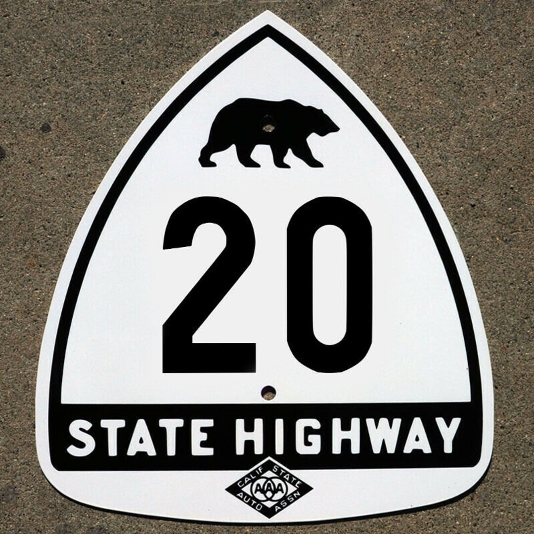California CSAA Bear Route 20 Highway Road Sign Auto Club Grass Valley ...