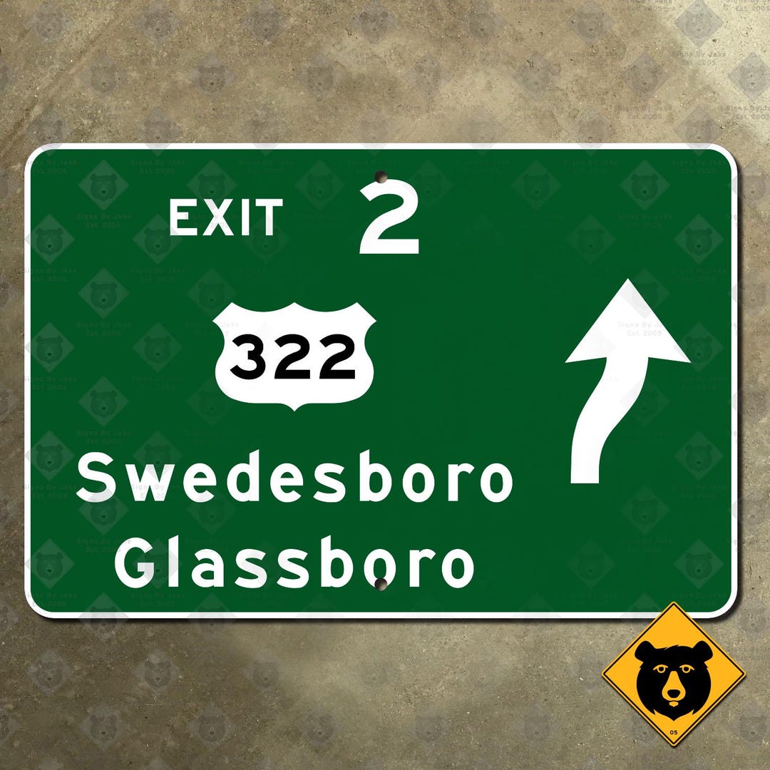 New Jersey Highway Marker Road Sign Exit 2 Swedesboro Arrow Turnpike ...
