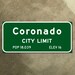 California Coronado City Limits Highway Road Sign Marker Resort Island ...