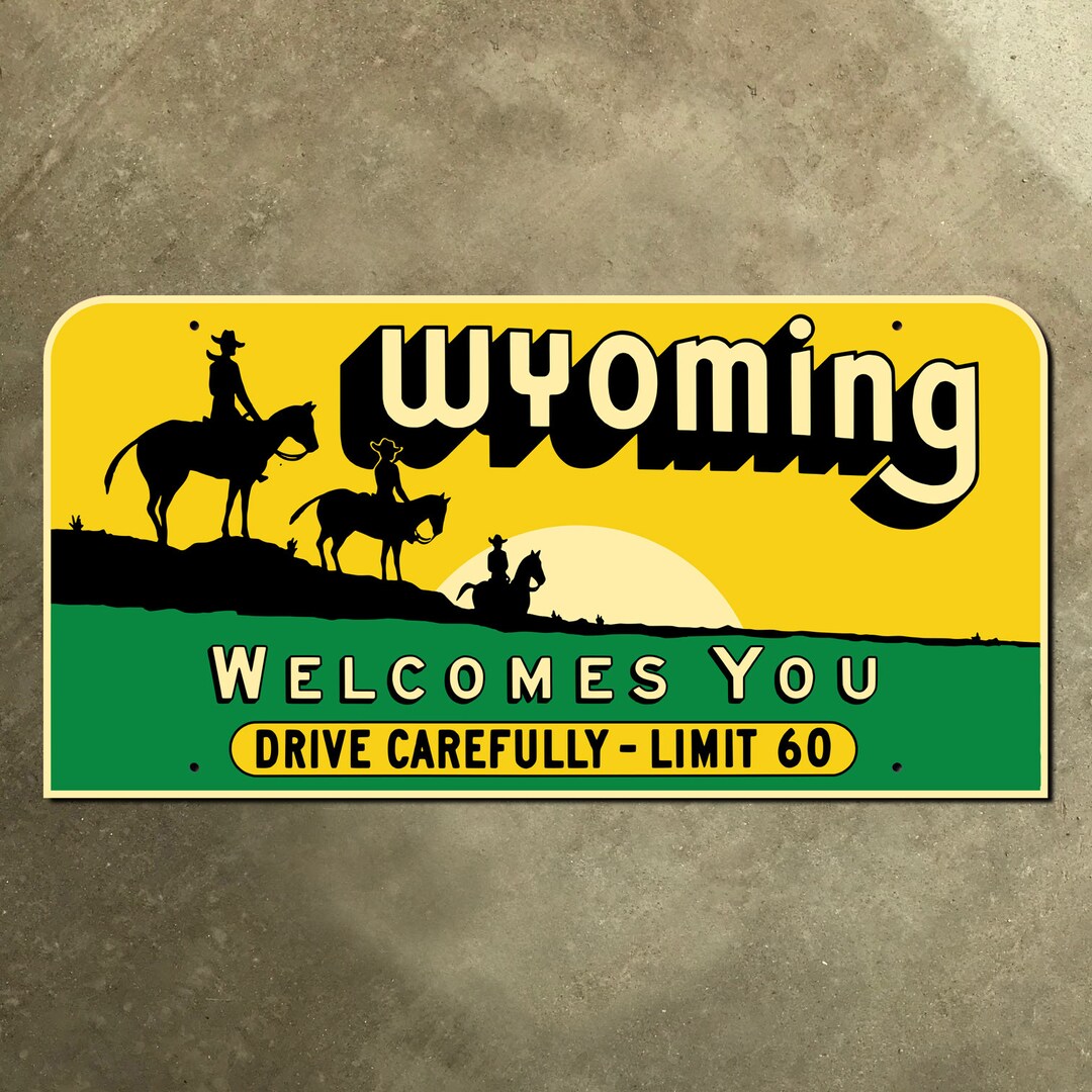 Wyoming State Line Autobahn Markierung Straßenschild 1960 Cowboys ...