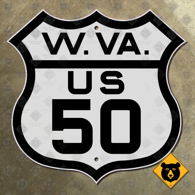 West Virginia US Route 50 Highway Marker Road Sign Shield 1945 ...