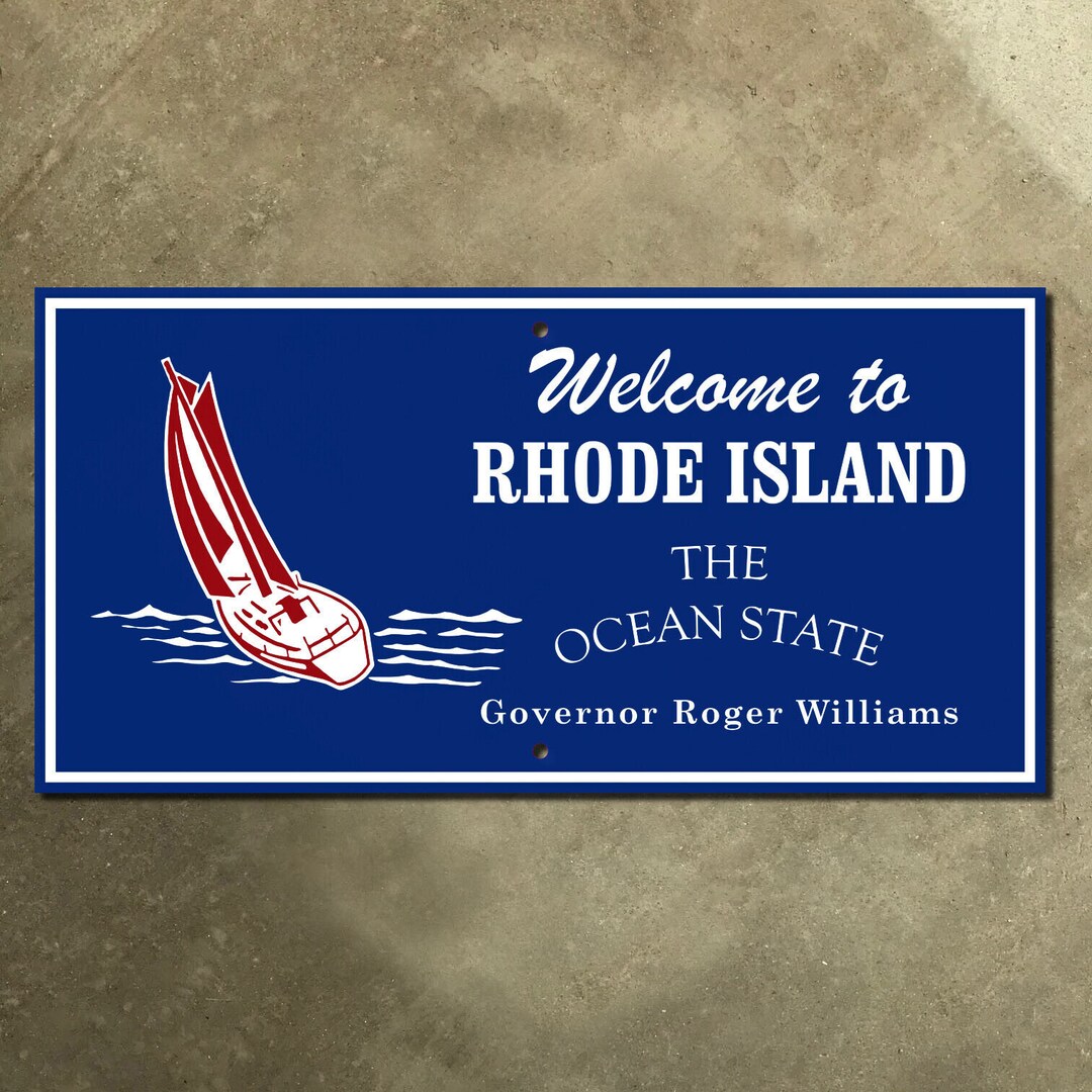 Welcome to Rhode Island Ocean State Line Highway Marker Waves Road Sign ...