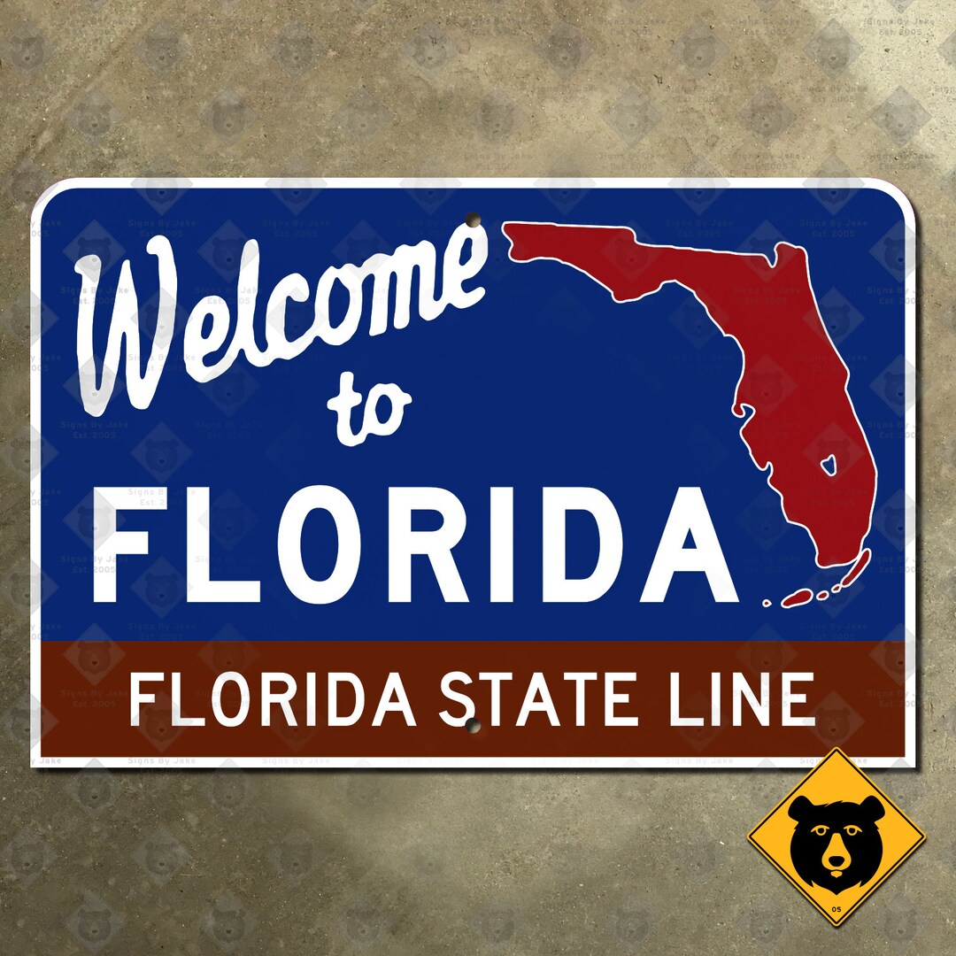 Florida State Line Highway Marker Road Sign 1959 Map Outline Lake ...