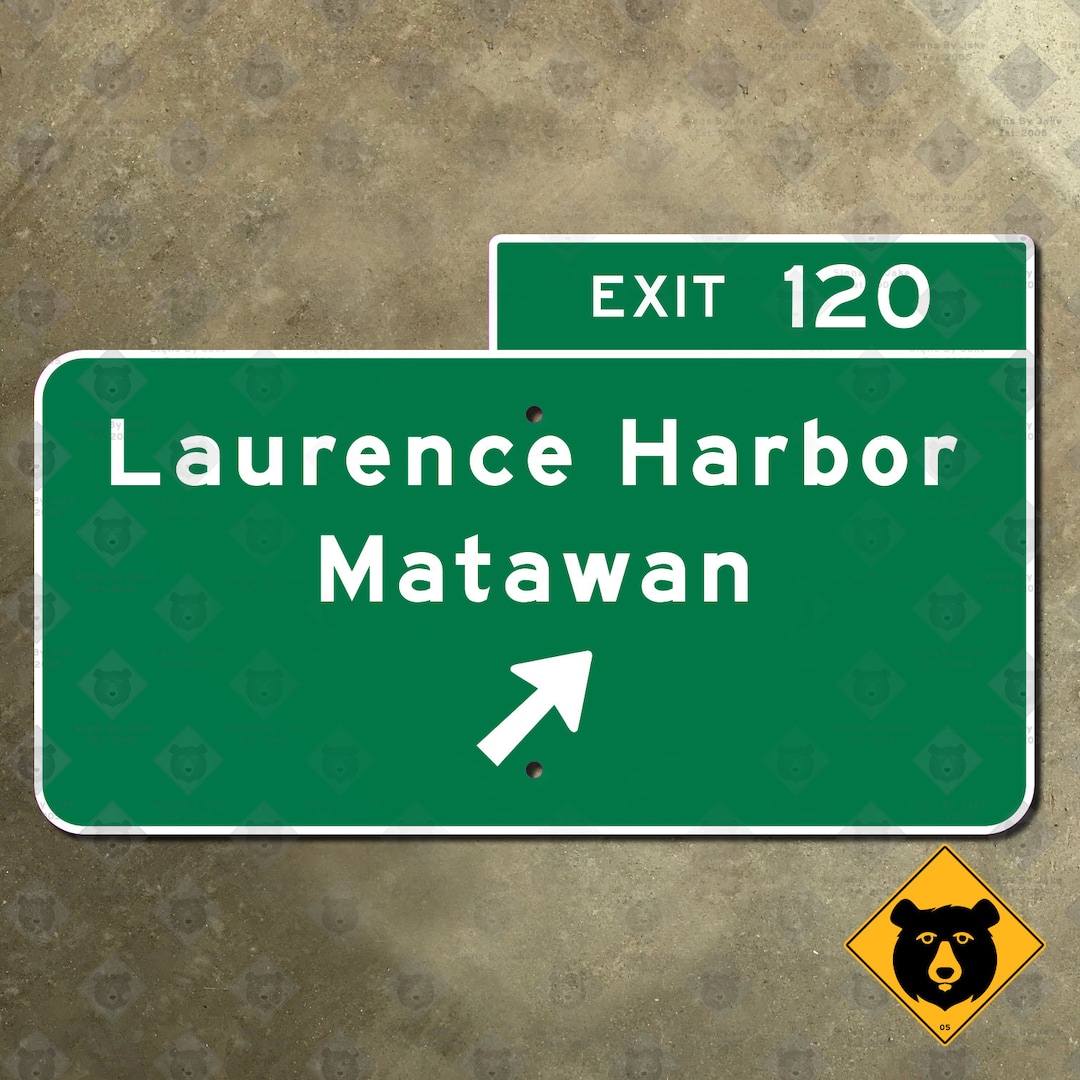 New Jersey Parkway Exit 120 Laurence Harbor Matawan State Road Sign ...