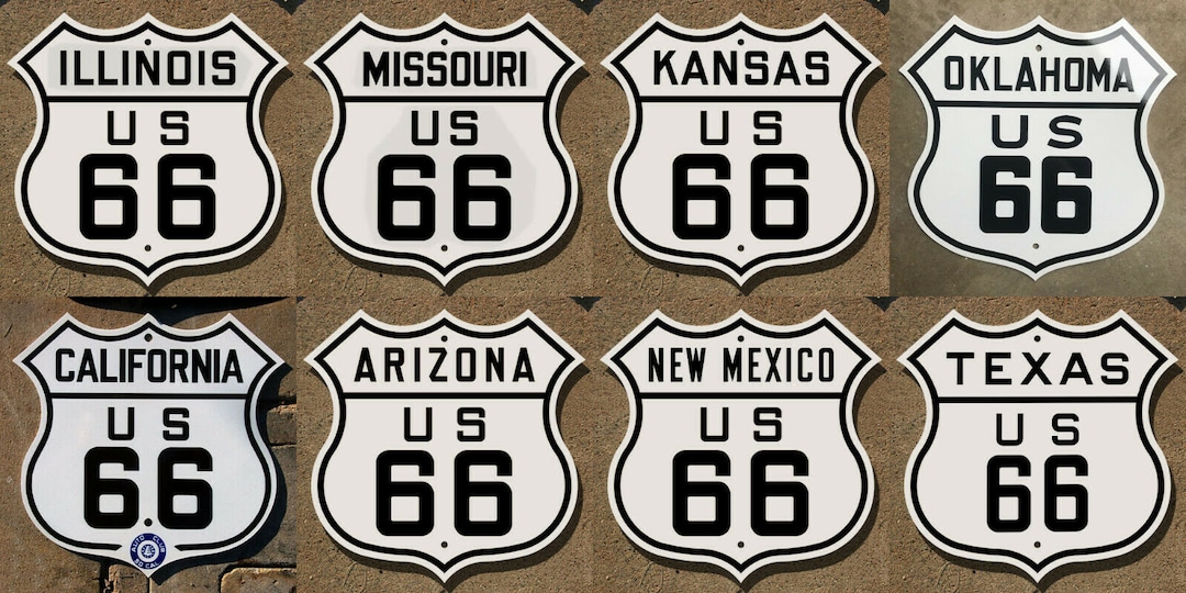 US Route 66 Highway Marker Sign Set Eight States Mother Road California ...