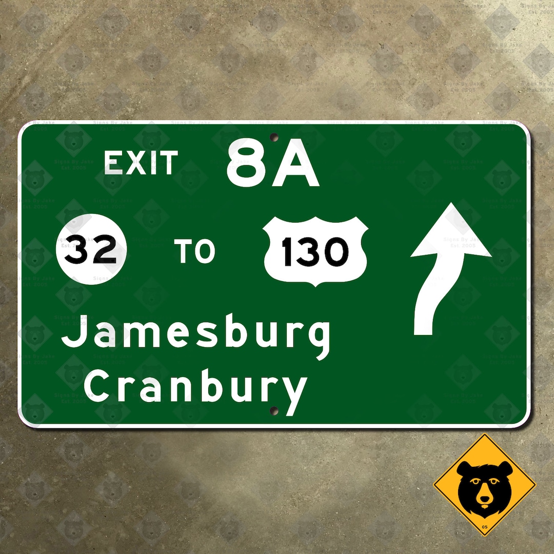 New Jersey Highway Marker Road Sign Exit 8A Jamesburg Arrow Turnpike ...