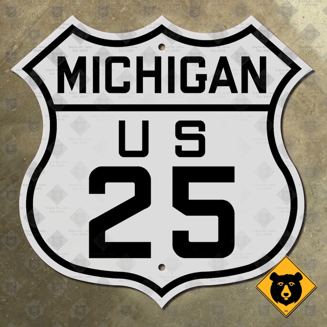 Michigan US Route 25 Highway Marker Road Sign Detroit Port Huron 1926 ...