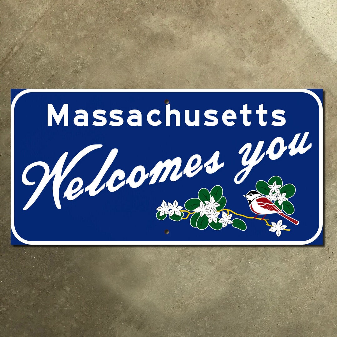 Massachusetts Welcomes You State Line Highway Marker Road Sign Bird ...