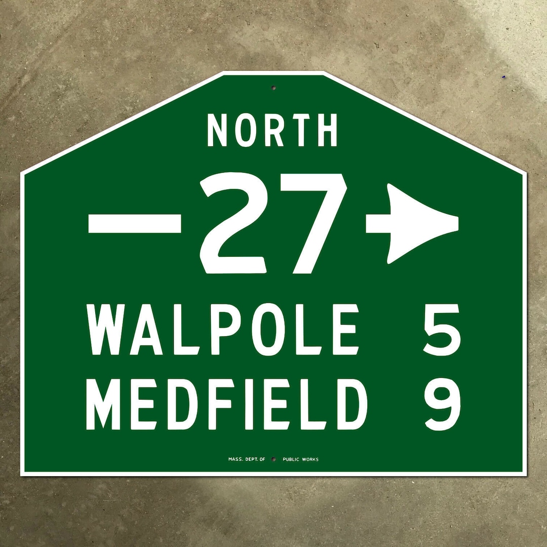 Walpole Medfield Massachusetts Highway 27 Marker Road Sign 1962 - Etsy