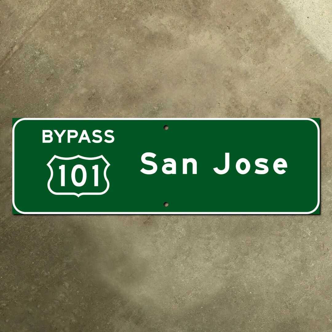California Bypass US 101 San Jose Highway Road Sign 1959 Freeway Green ...