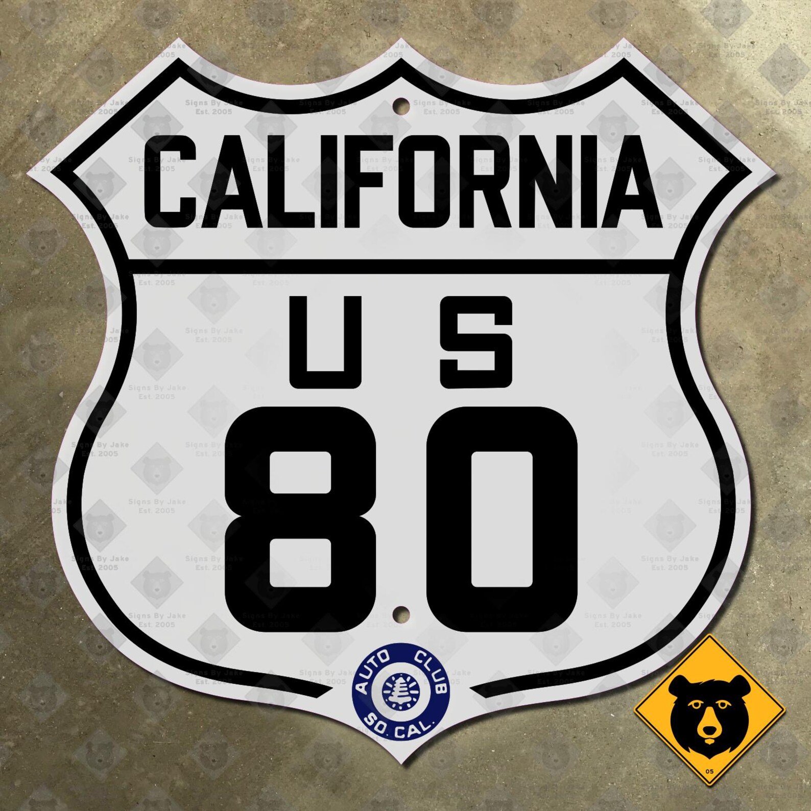 California ACSC US Route 80 Highway Road Sign Auto Club AAA San Diego ...