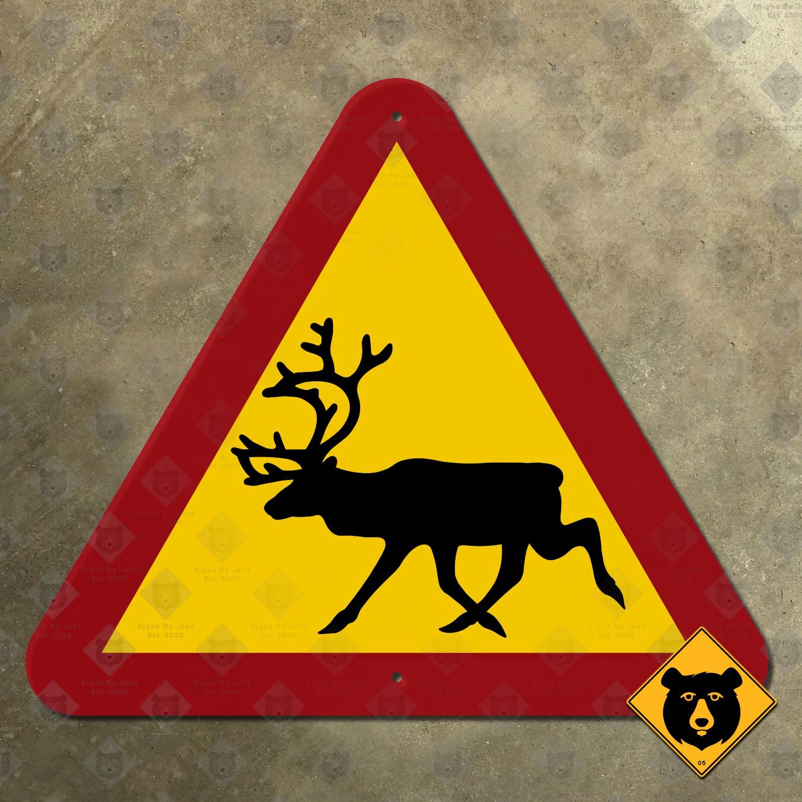Sweden Reindeer Warning Highway Sign Road Sign Red Yellow Caribou Ren ...