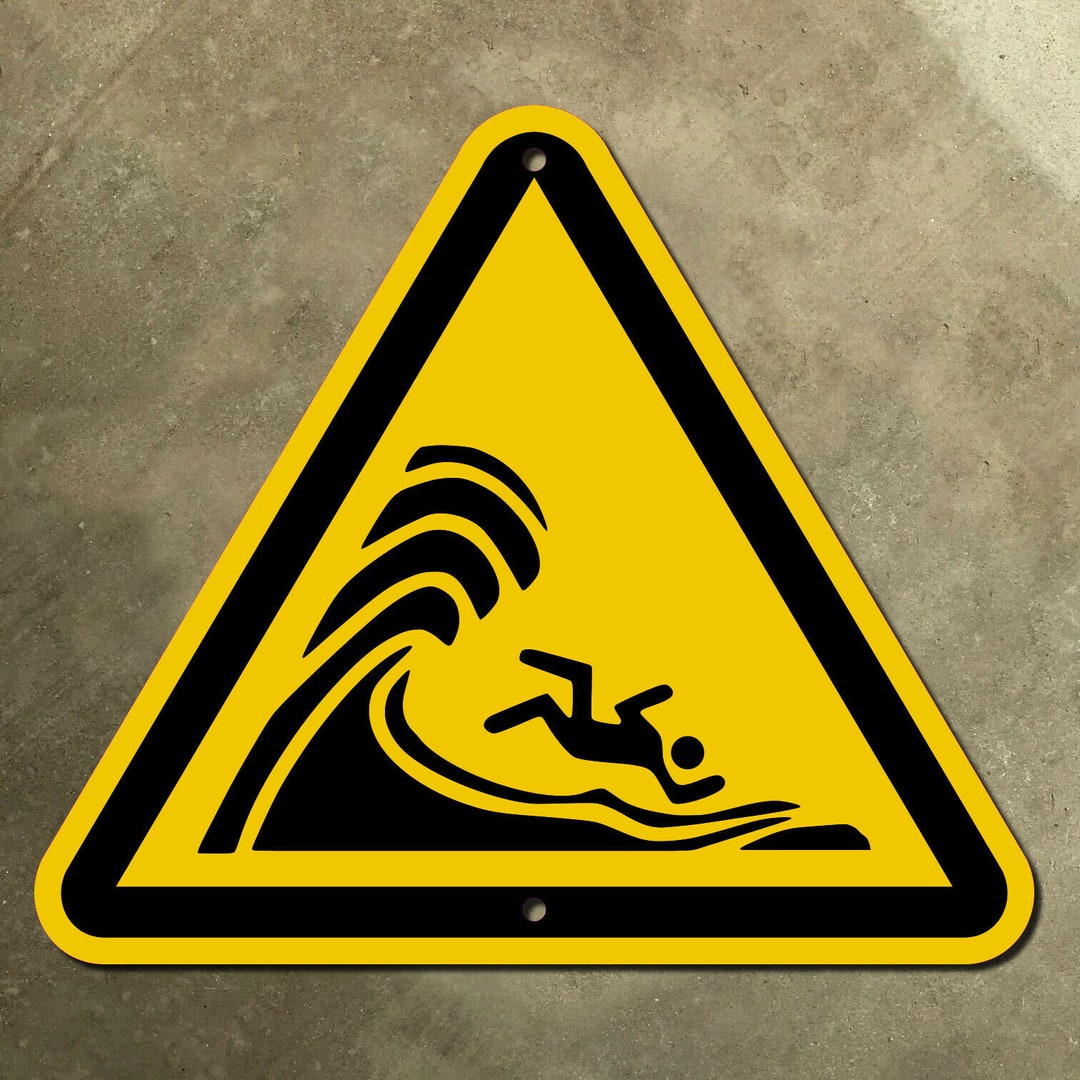 Ireland Wave Ocean Warning Highway Sign Road Sign Black Yellow Triangle ...