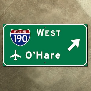 Chicago O'hare Interstate 190 Highway Road Freeway Guide Sign Green ...