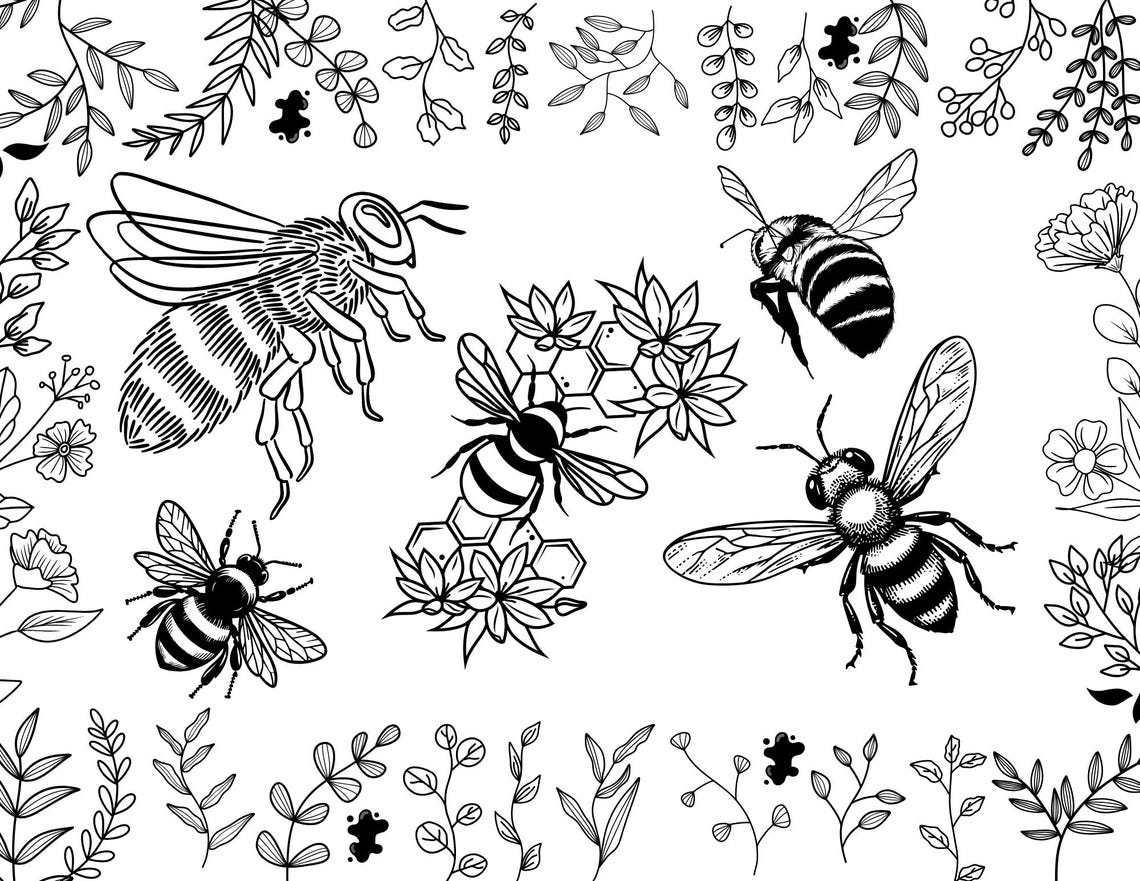 Bee Happy! Printable Bee Themed Coloring Pages. 11 Page PDF Set | Fun ...