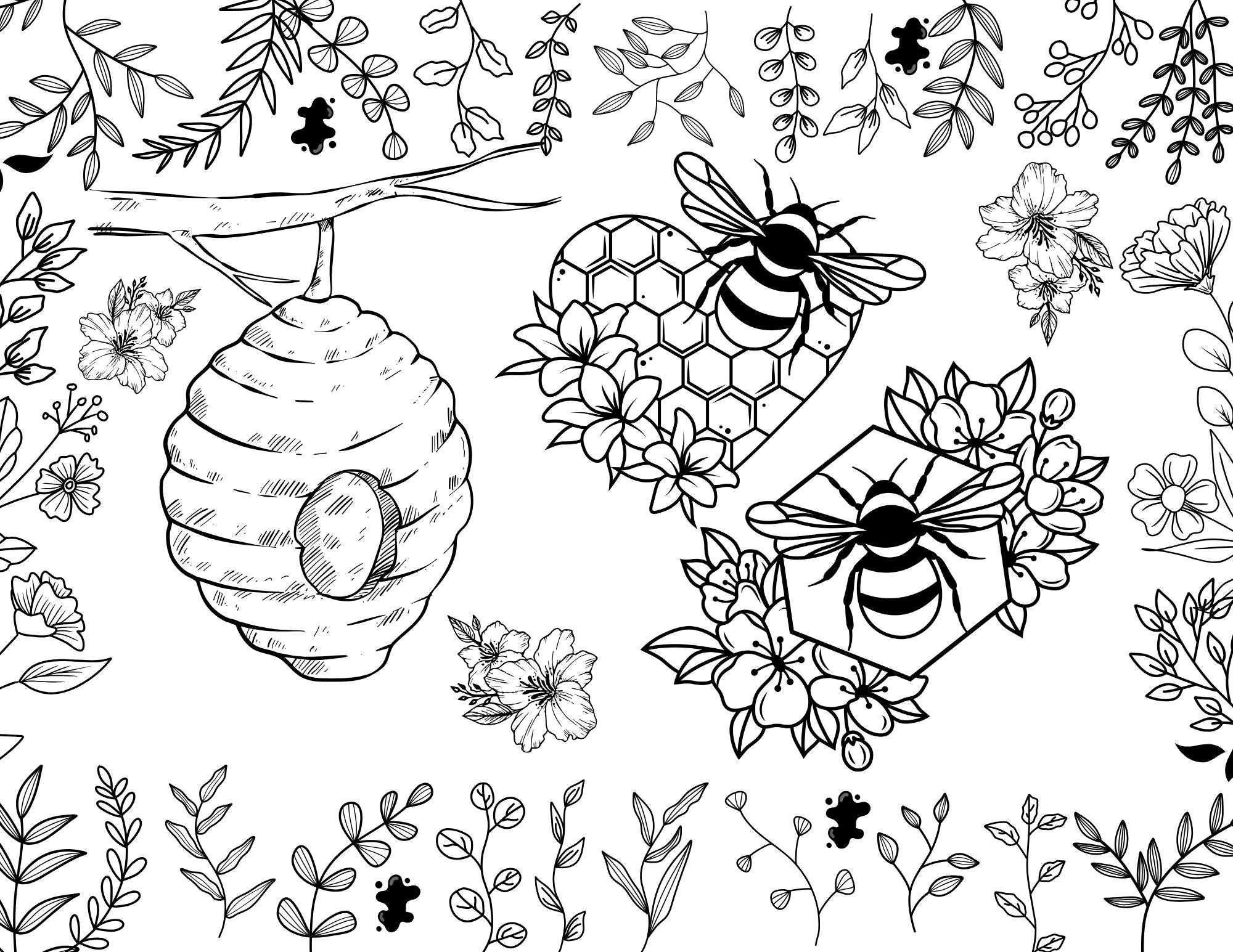 Bee Happy! Printable Bee Themed Coloring Pages. 11 Page PDF Set | Fun ...