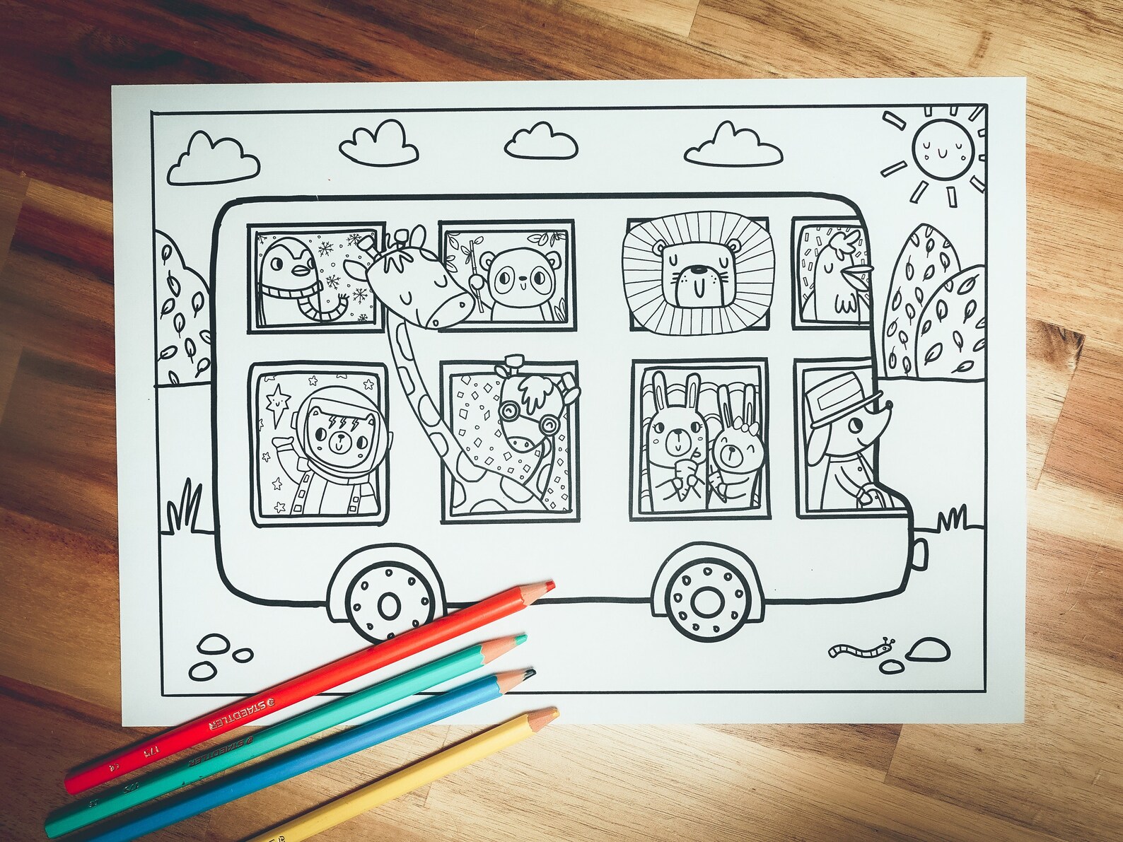 Bus Colouring Sheet - Etsy