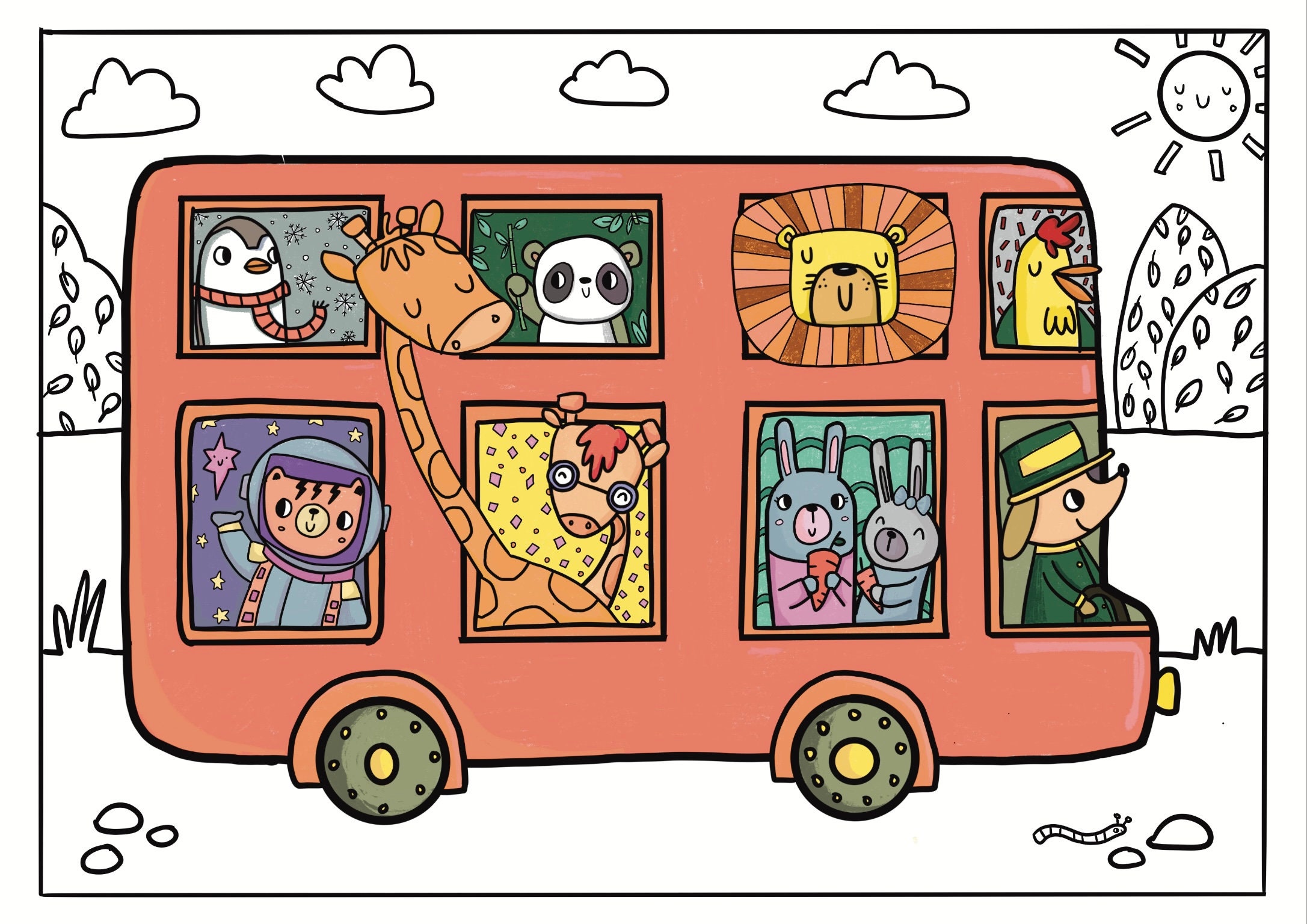 Bus Colouring Sheet - Etsy