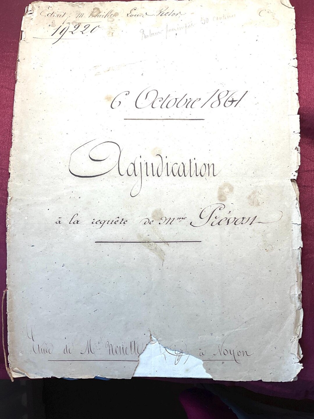 1861 Antique French Handwritten Manuscript | Legal Document | Stamped ...