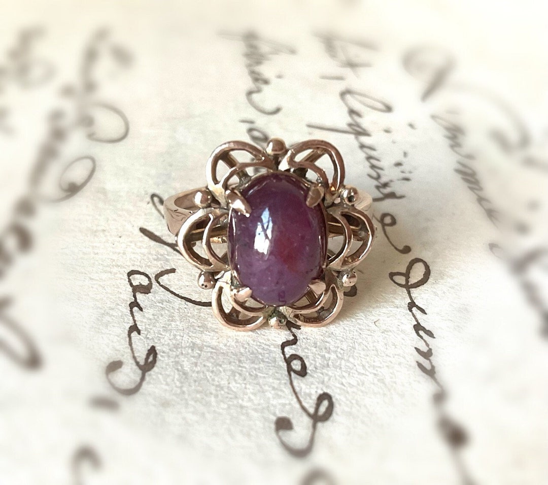 Vintage Star Ruby Dress Ring | 9 Carat Rose Gold | Size P 1/2 | Circa ...