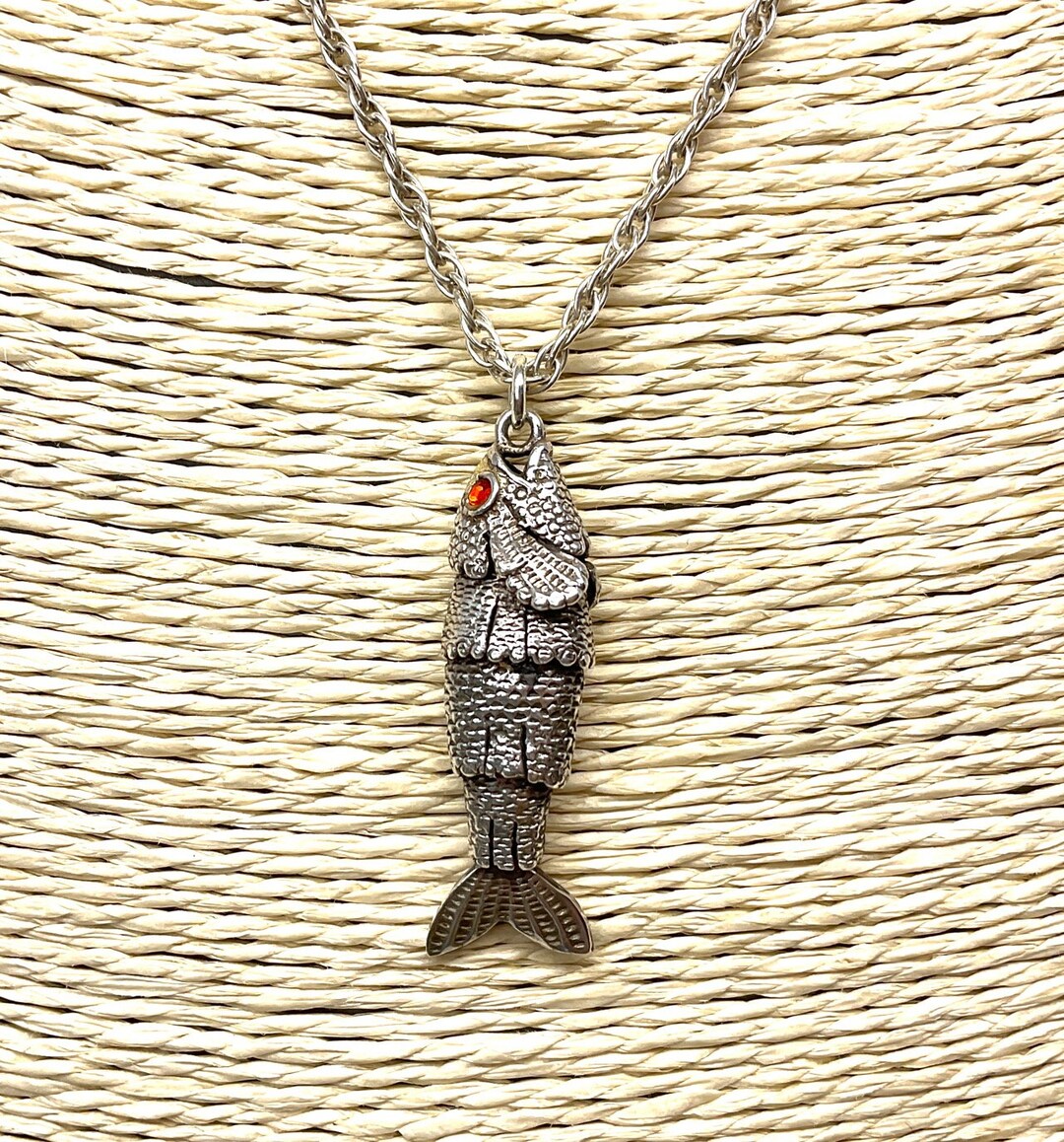 Vintage Silver Articulated Fish Pendant Necklace Sterling Silver 925 ...