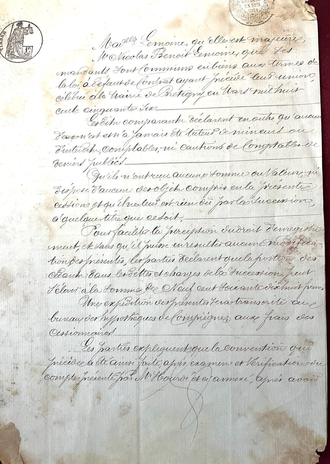 1872 Antique French Handwritten Manuscript | Legal Document | Stamped ...