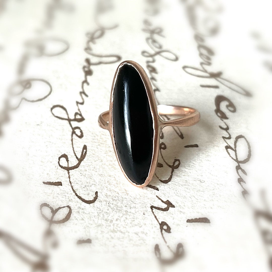 Antique Rose Gold Jet Stone Ring | 9 Carat Gold Hallmark | Size H ...