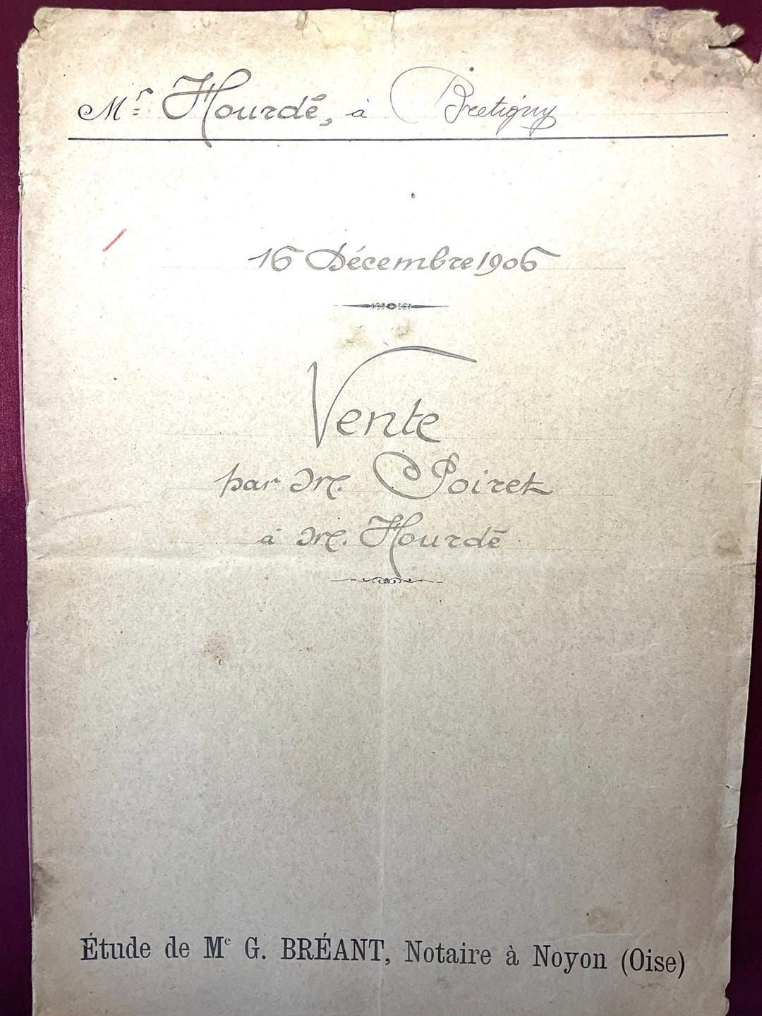 1906 Antique French Handwritten Manuscript | Legal Document | Stamped ...