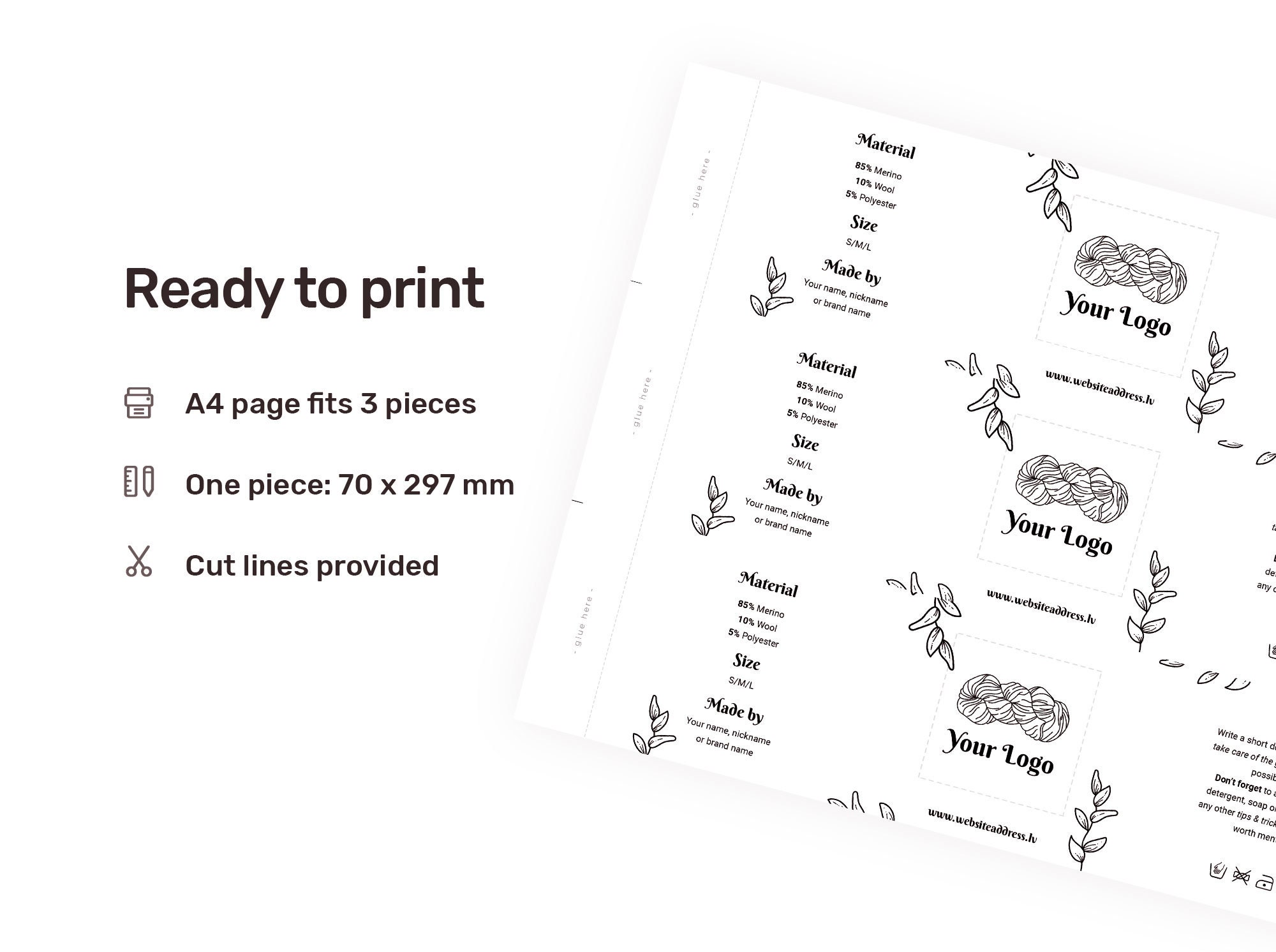 Simple Leaf Label/packaging Template for Socks and Knits | Printable ...