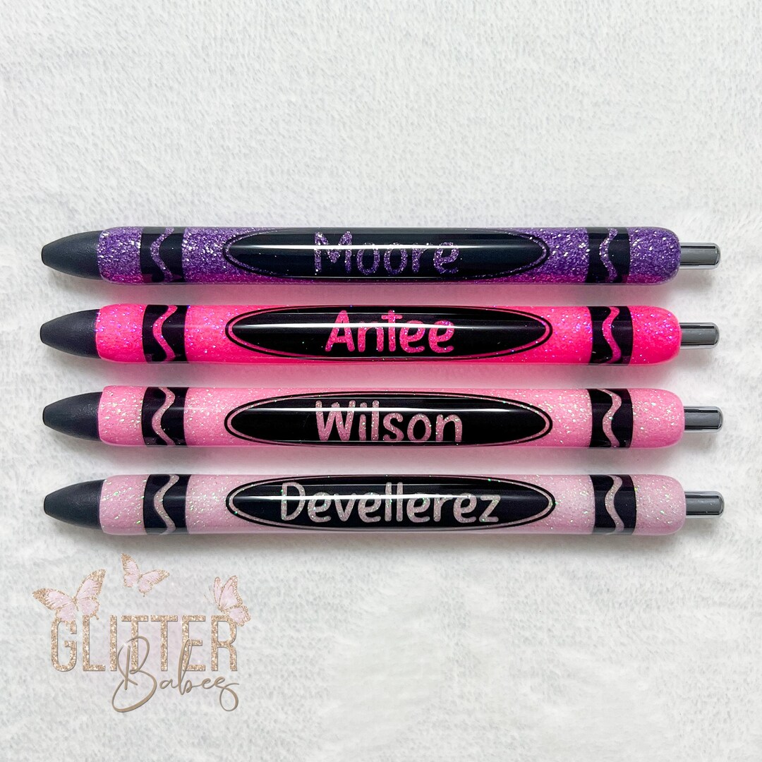 Crayon Style Glitter Pen With Name • Oval Accent Custom Inkjoy Pen ...