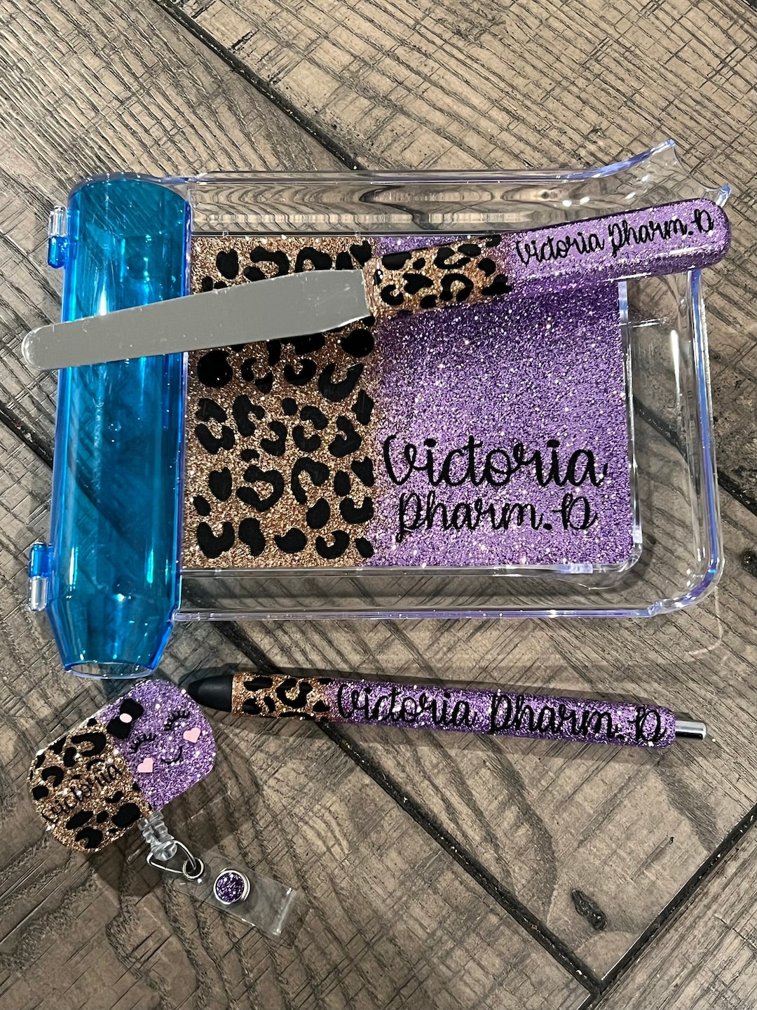 Purple Pharmacy Tech Counting Tray, Glitter Pen, Badge Reel and Spatula ...