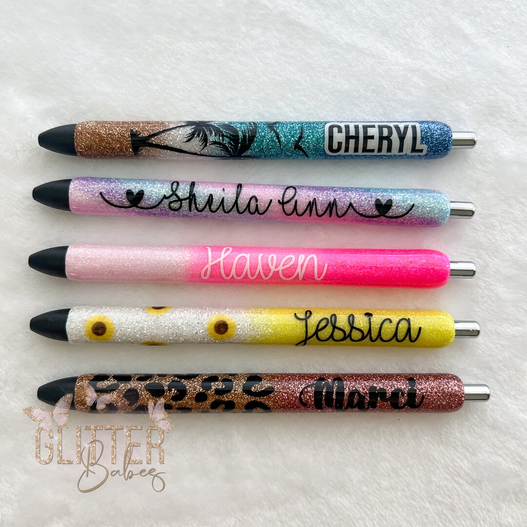 Personalized Glitter Gel Pens – Beach, Pastel Swirl, Pink Ombre ...