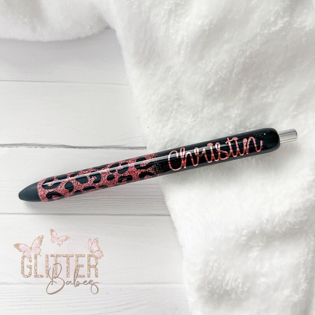 Personalized Black and Rose Gold Cheetah Glitter Gel Pen – Refillable ...