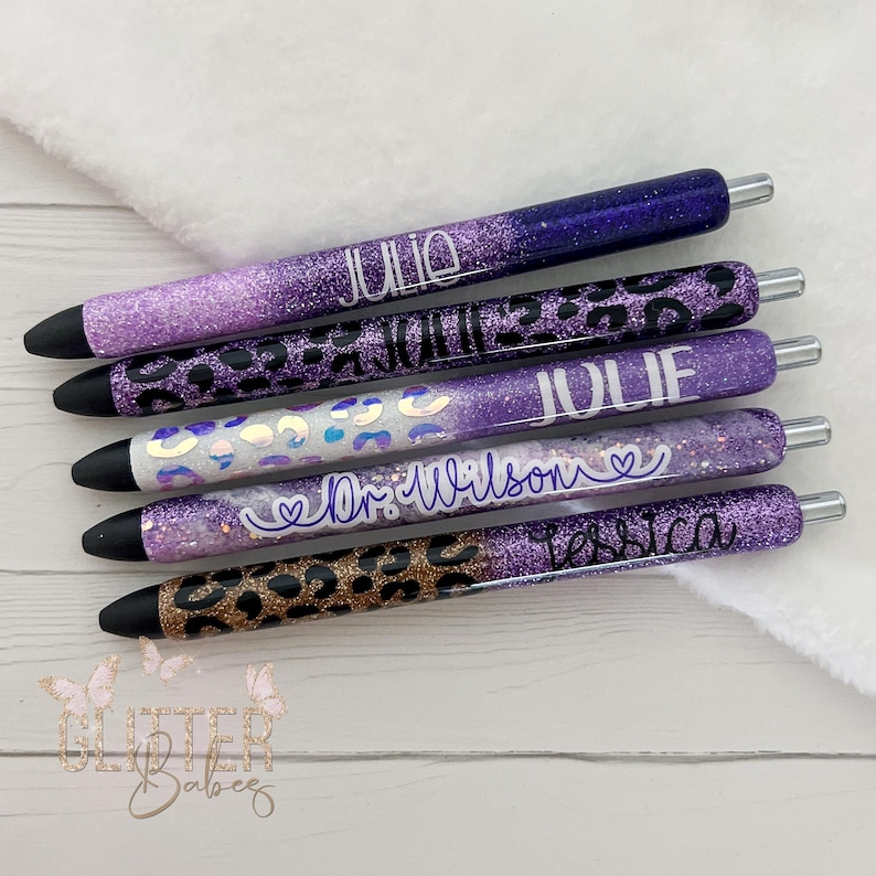 Purple Leopard Glitter Pen With Name • Custom Sparkly Animal Print Pen ...