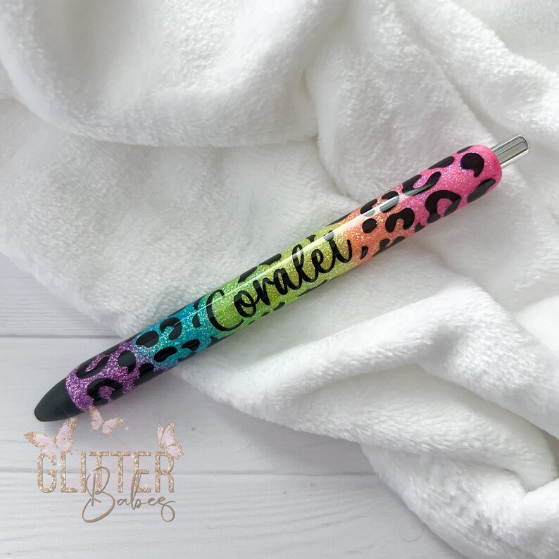Personalized Cheetah Glitter Pen • Custom Name Leopard Pen • Sparkly ...