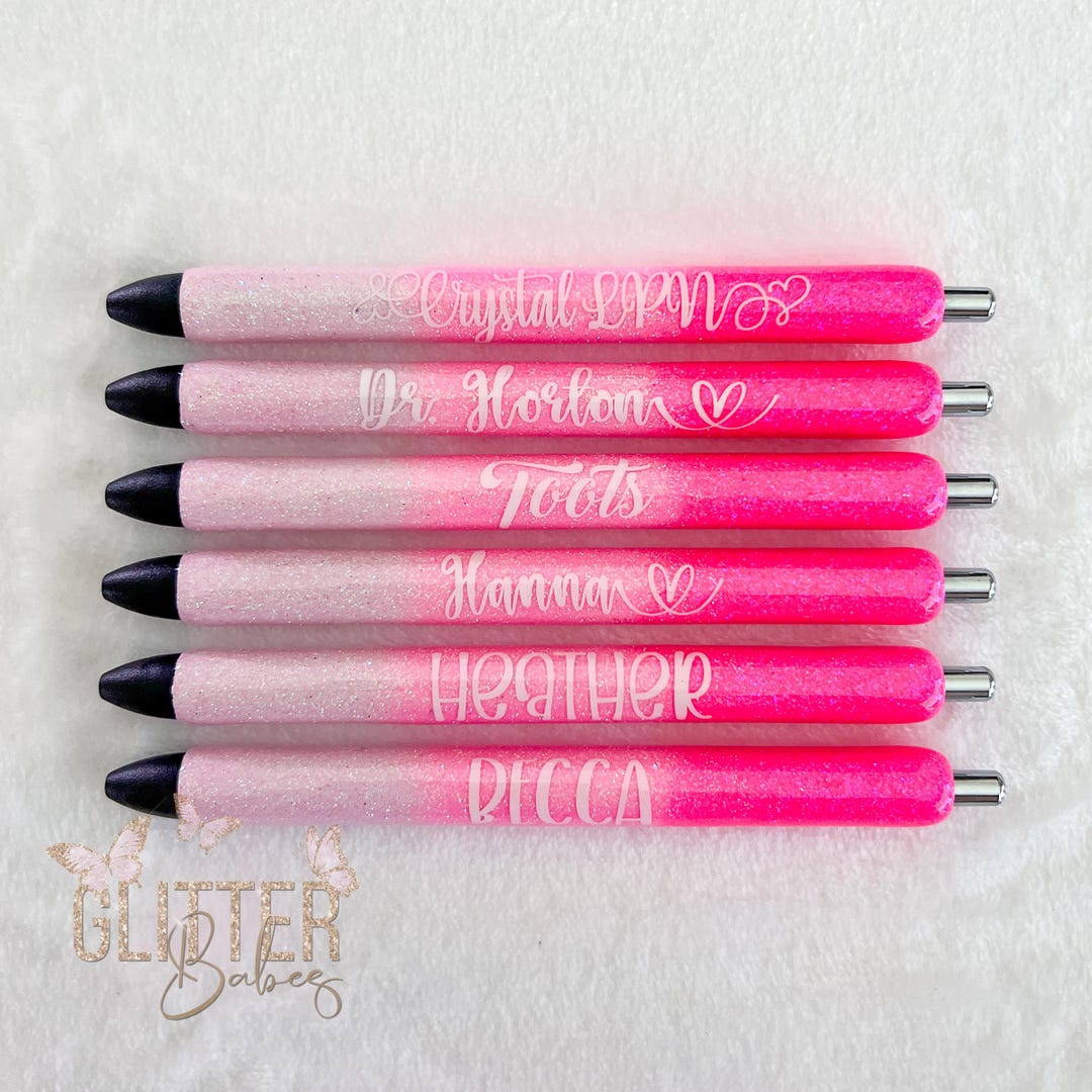 Personalized Pink Ombre Glitter Gel Pen – Refillable Sparkly Pen ...