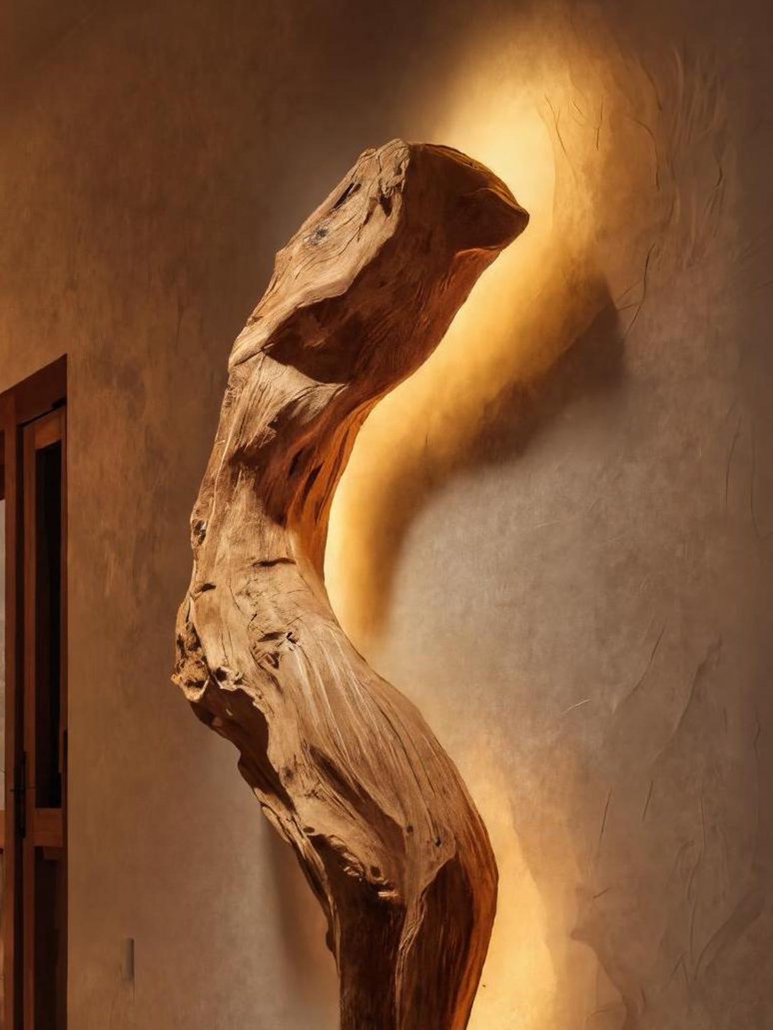Artistic Wood Wall Sculpture Lamp With Organic Wood Design for Living ...