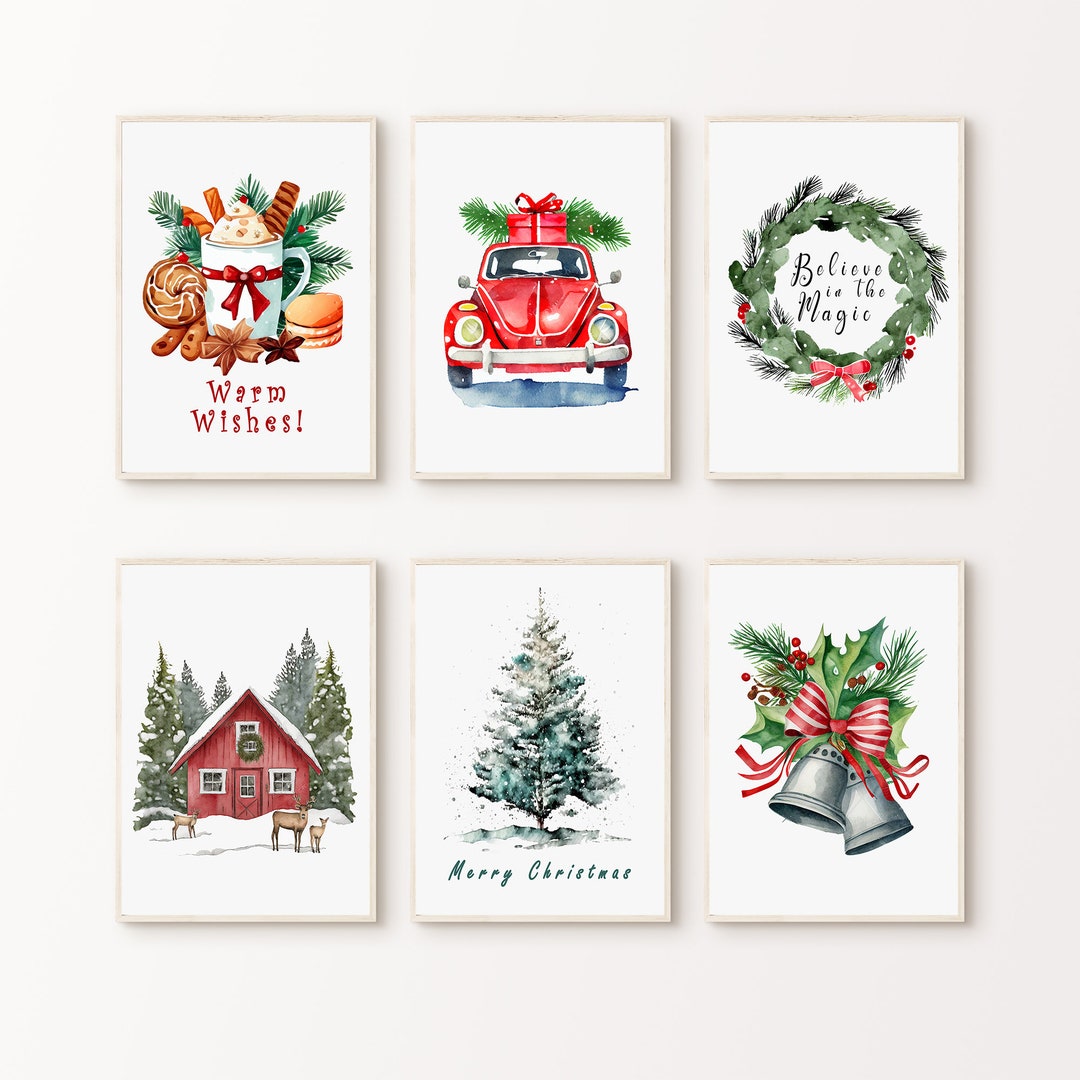 PRINTABLE Christmas Set of 6 Prints, Winter Theme Wall Art, Posters for ...