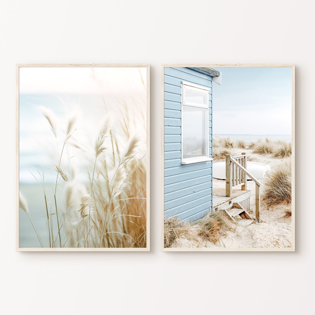 Printable Beach Set of 2 Prints, Boho Coastal 2 Pieces Wall Art, Ocean ...