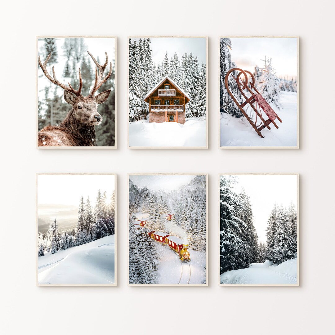 Winter Set of 6 Photography, Printable Snowy Landscape Gallery Wall Set ...