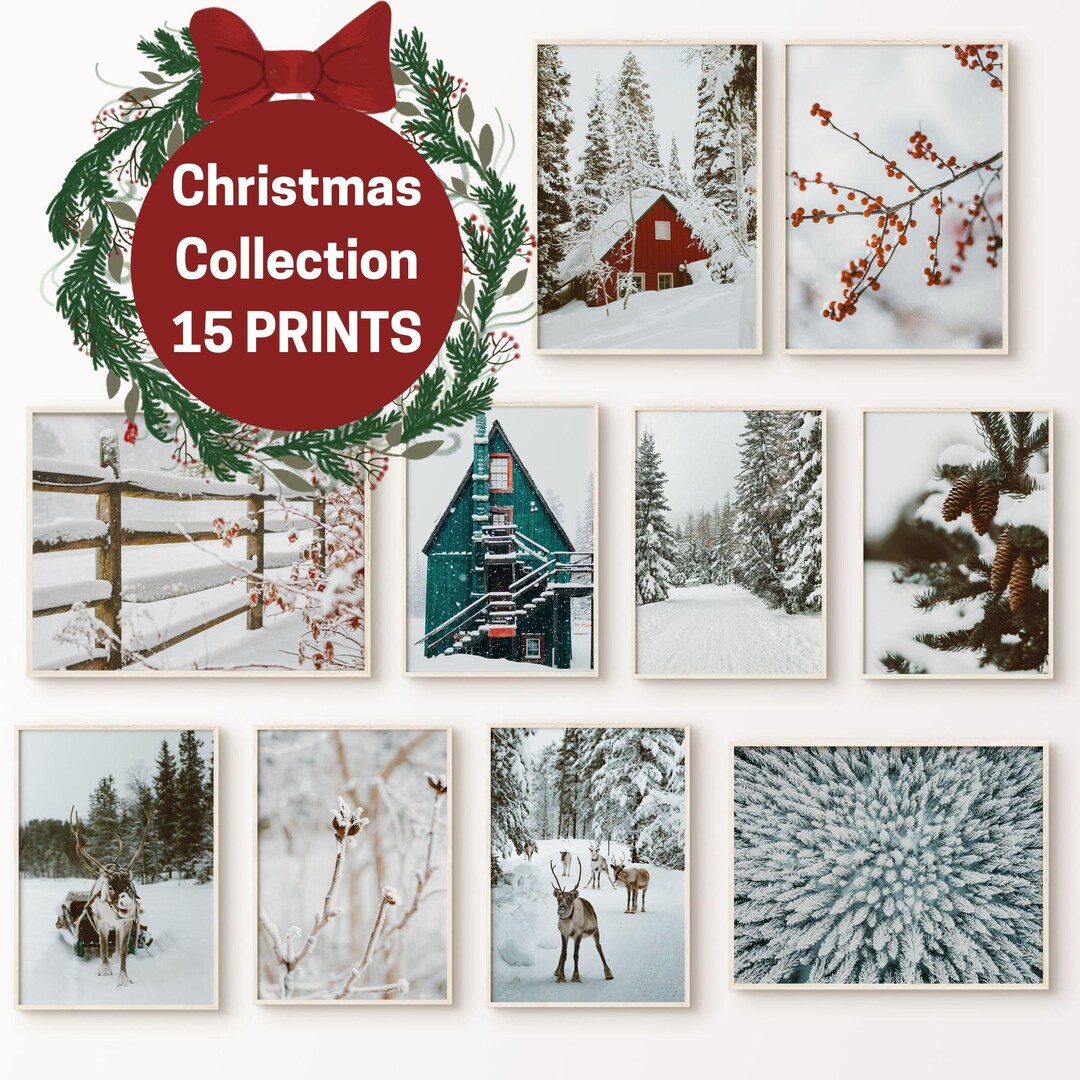 Printable 15 Christmas Prints, Winter Gallery Wall Set, Snowy Landscape ...
