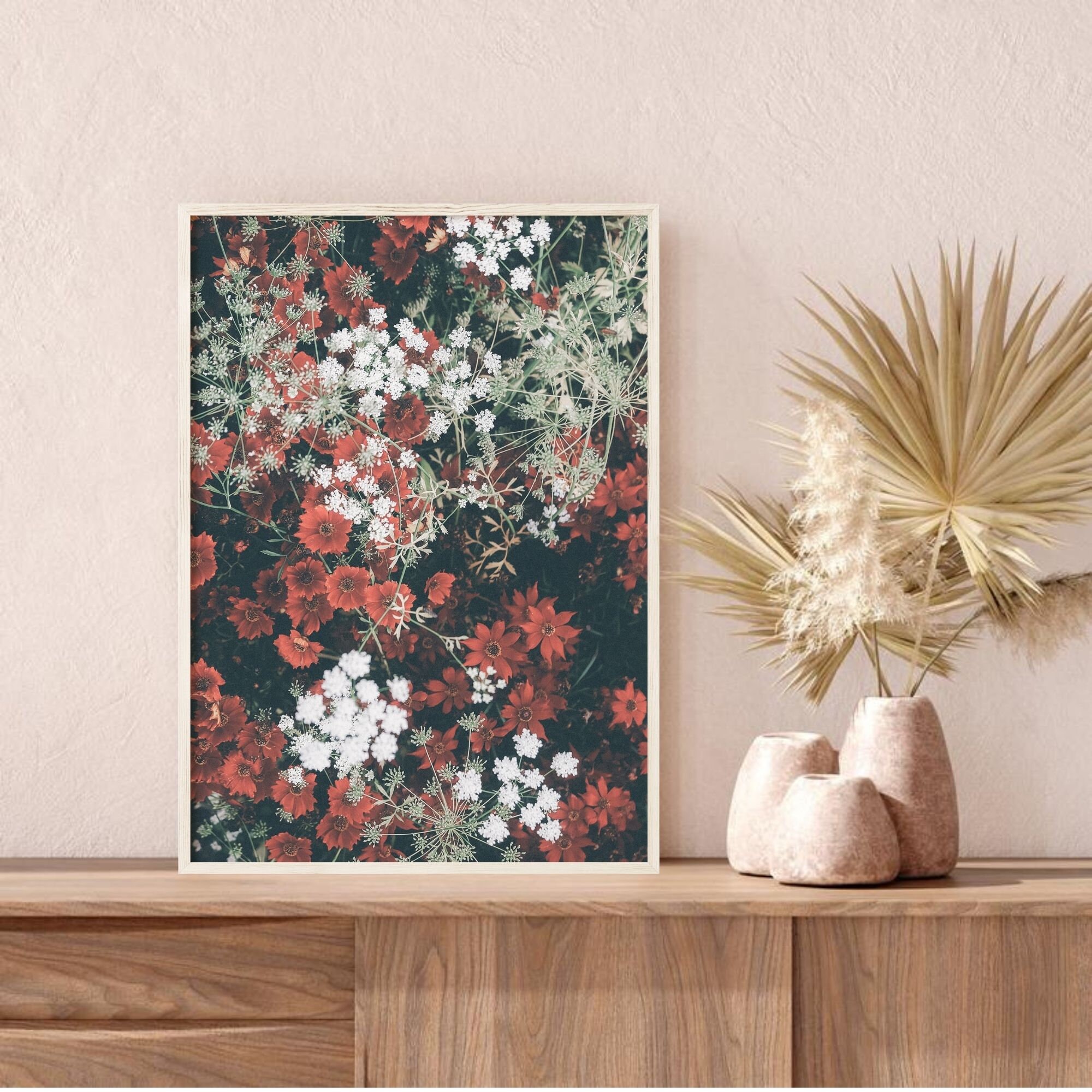 Red Flower Wall Art Wildflower Print Neutral Botanical | Etsy