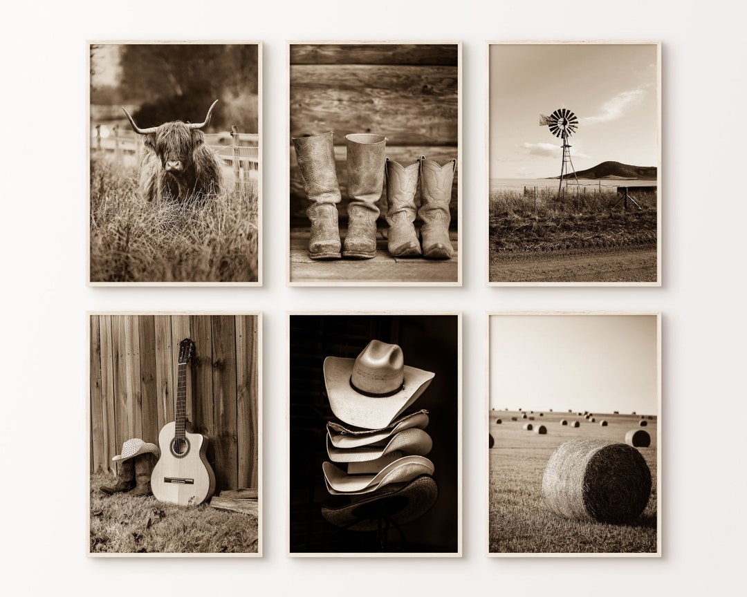 Highland Cow Gallery Wall Set, Southwest Set of 6 Prints, Rustic ...