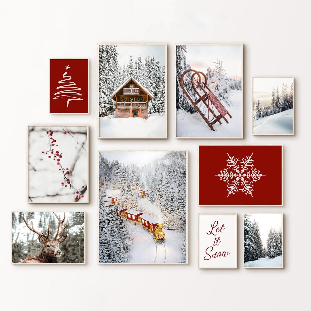 Christmas Gallery Wall Set, Printable Winter Set of 10 Prints, Snowy ...