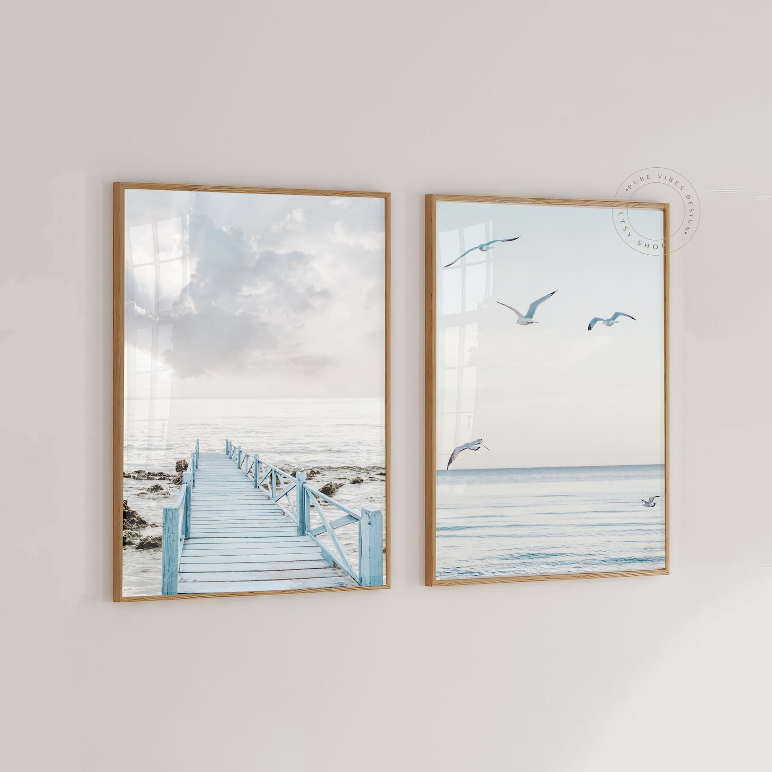 Calm Beach Set of 2 Print, Printable Ocean Large Wall Art, Boho Gallery ...