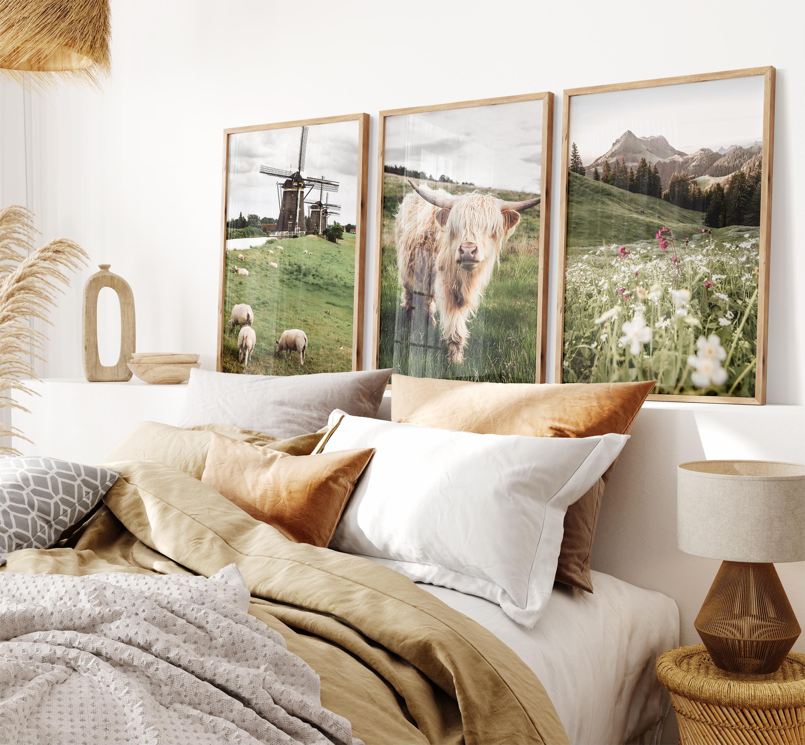 Farmhouse Set of 3 Photography, Printable Western Wall Art, Highland ...